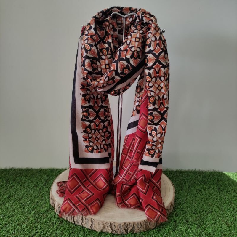 Foulard imprimé géométrique et dorure Rouge - La Malle de Mary