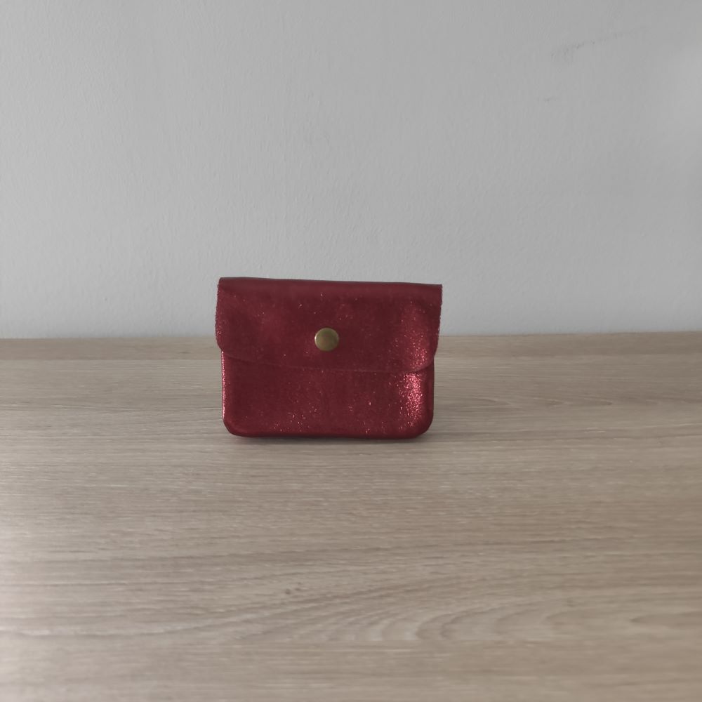 Petit porte-monnaie en cuir irisé Bordeaux - La Malle de Mary